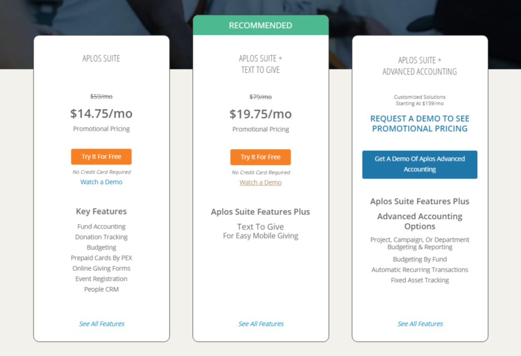 Aplos Pricing Page Designs Example – Draftss