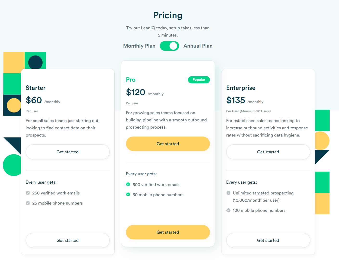 LeadIQ Pricing Page Designs Example – Draftss